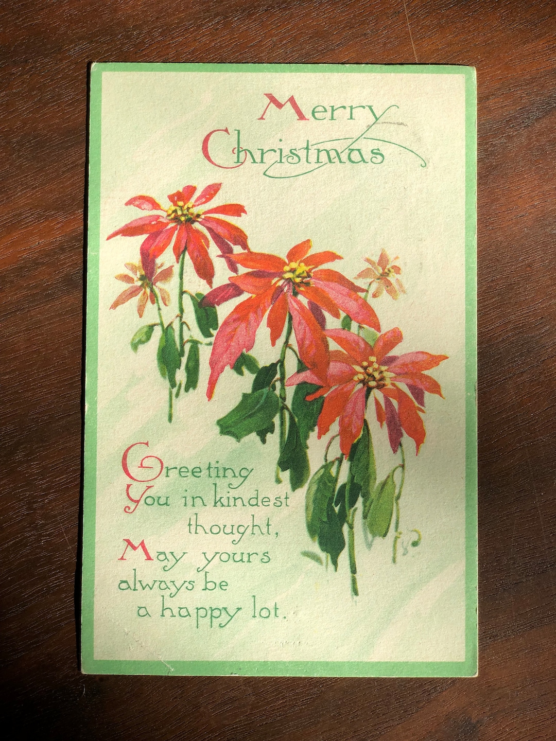 Vintage Postcard, Merry Christmas Postcard, Christmas, Poinsettia ...