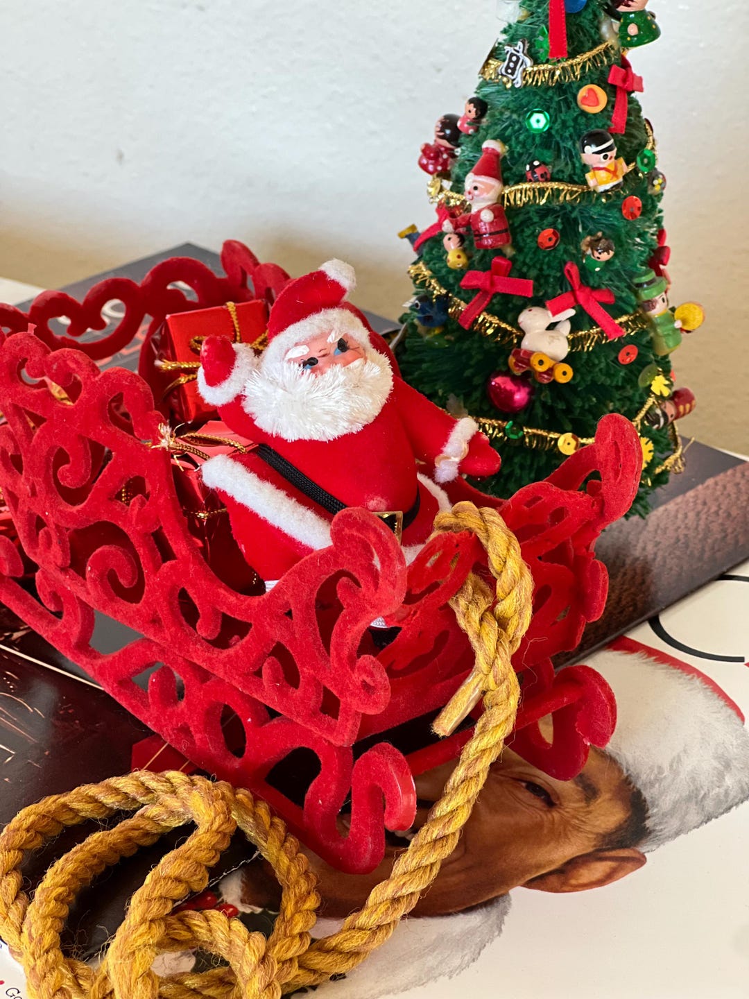 Vintage Flocked Santa, Vintage Santa Sleigh - Etsy