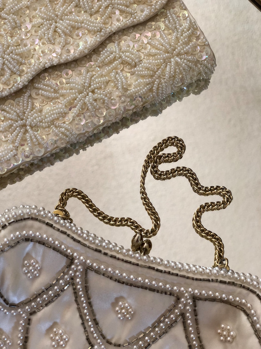 Vintage White Beaded Evening Bag, Vintage White Beaded Sequin Clutch - Etsy