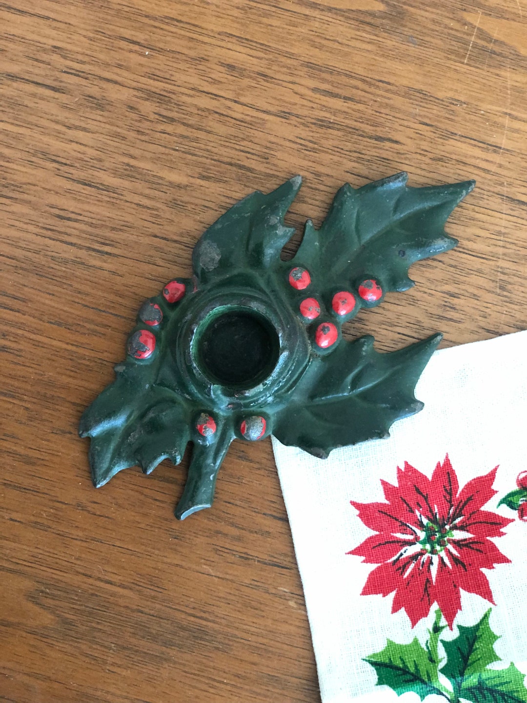 Antique Cast Iron Holly Candle Holder, 1920s, Vintage, Cast Iron, Holly ...