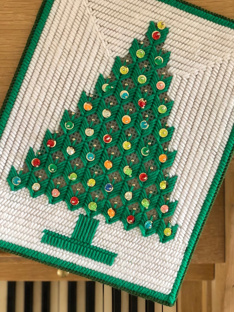 Vintage Beaded Plastic Canvas Christmas Tree Wall Hanging - Etsy