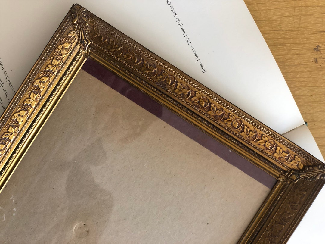 Vintage Gold Picture Frame, 10x12, Etched, Leaves, Leaf, Stamped, Frame ...