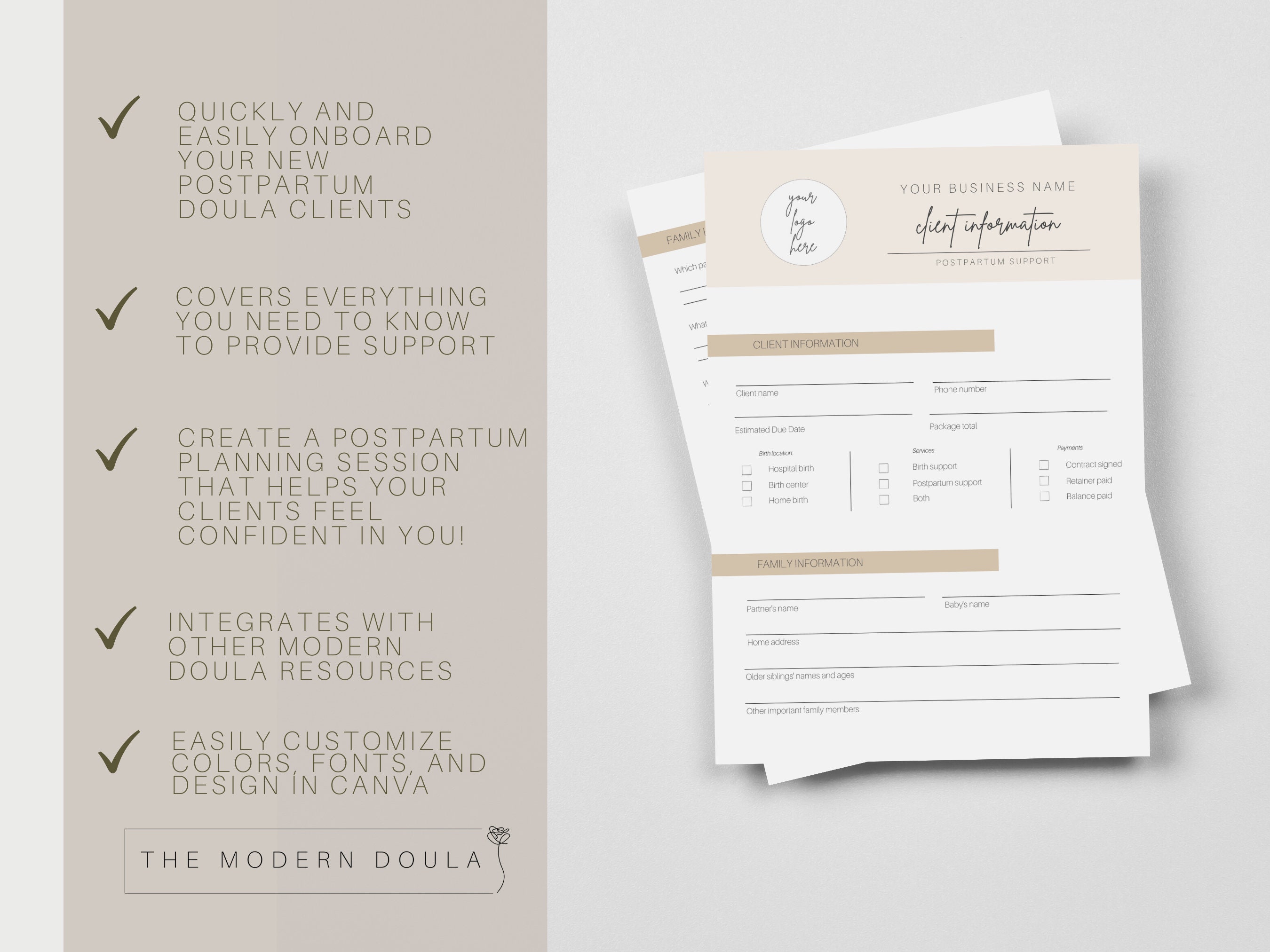 Postpartum Doula Client Intake Forms Postpartum Doula - Etsy