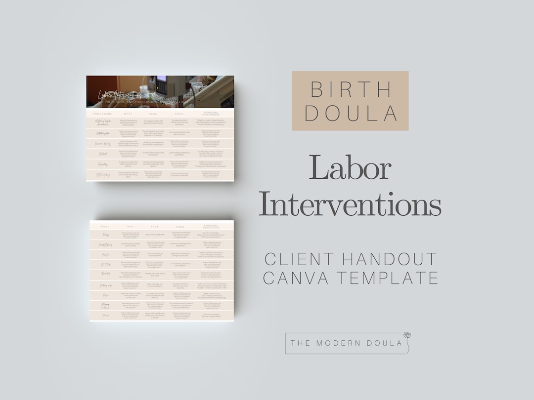 Labor Interventions Client Handout, Birth Doula Handout, Childbirth ...