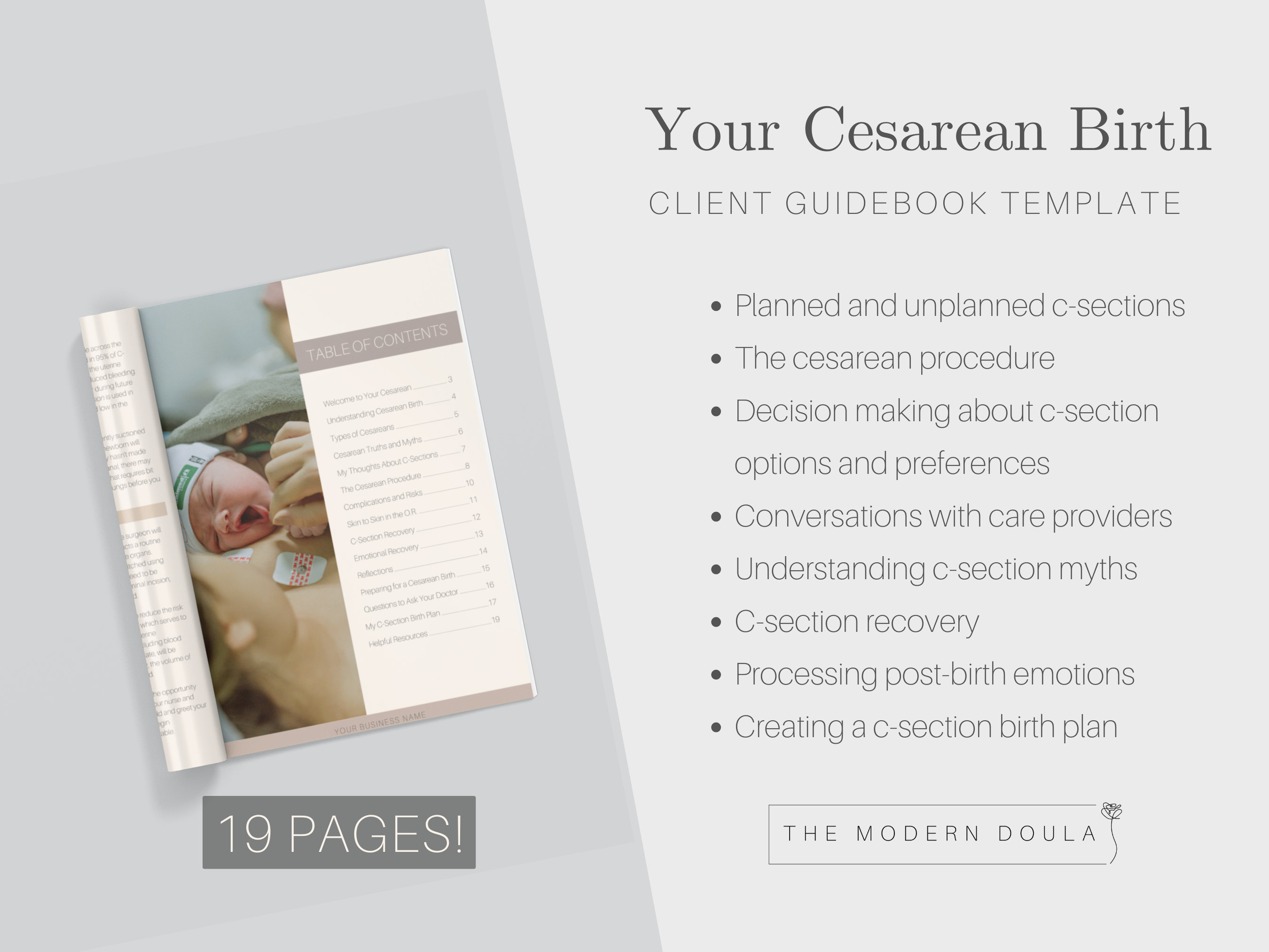Cesarean Birth Plan Workbook, Birth Doula Client Workbook Template, C ...