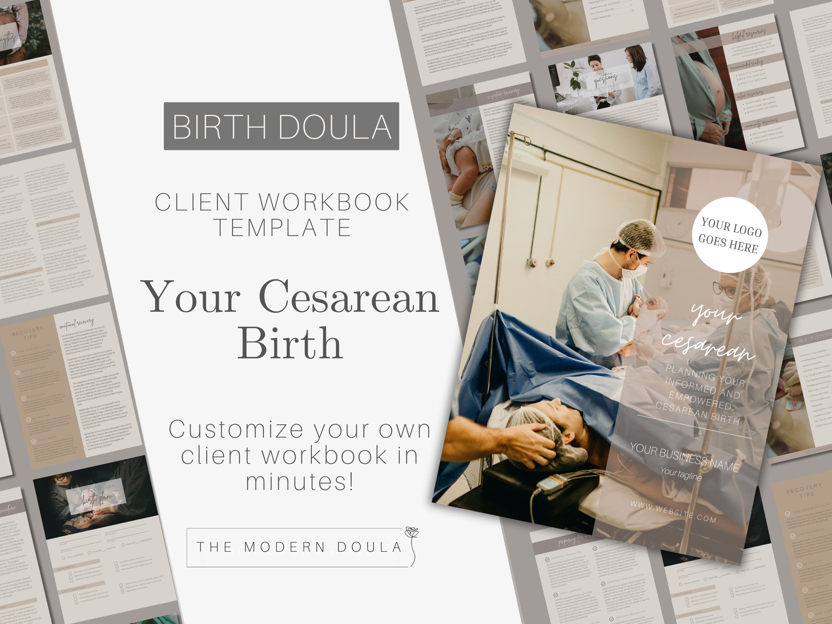 Cesarean Birth Plan Workbook, Birth Doula Client Workbook Template, C ...