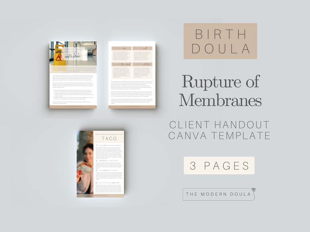 Rupture of Membranes Handout Bundle, Doula Handout Templates, Birth ...