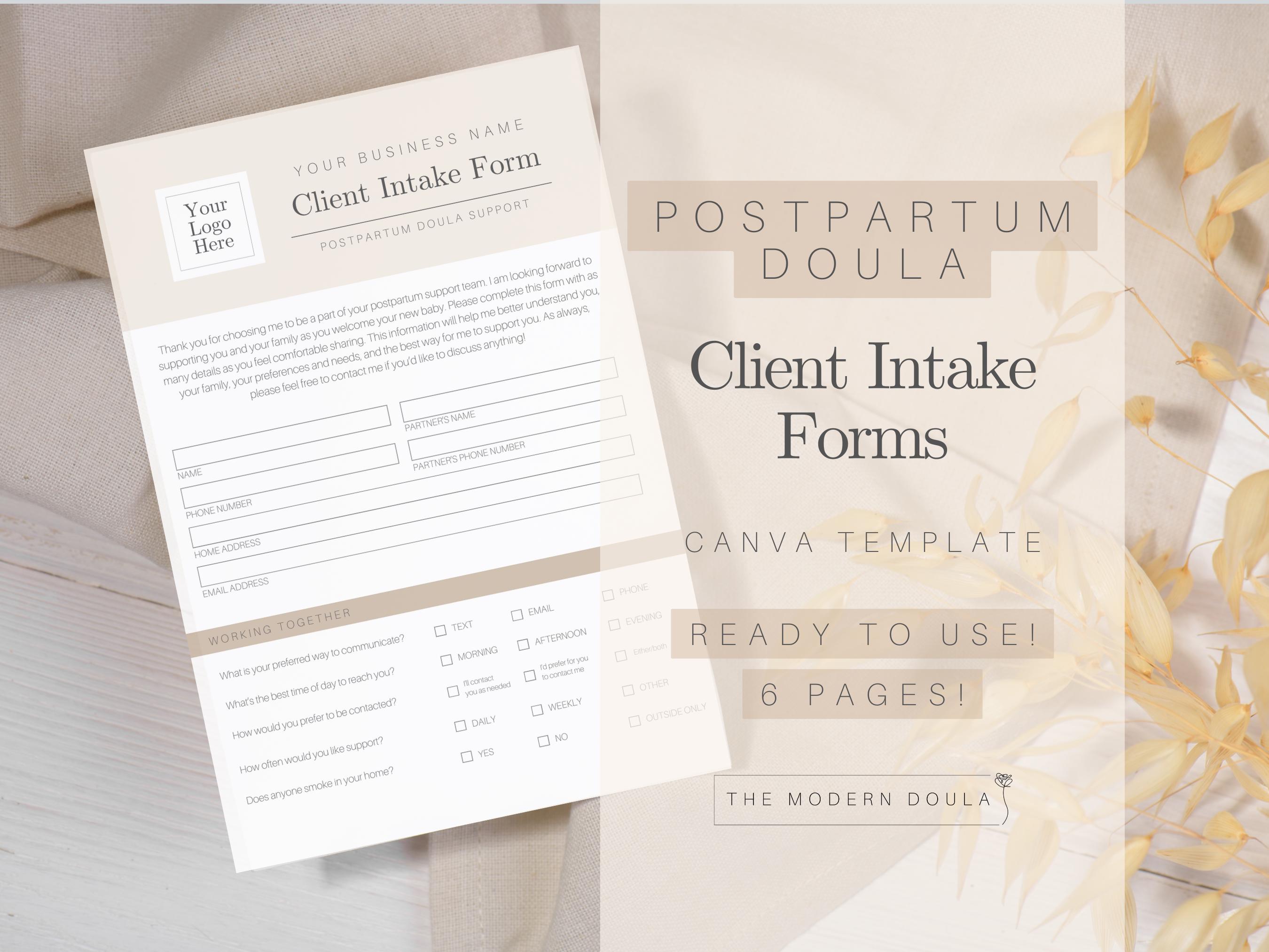 Postpartum Doula Client Intake Forms, Doula Onboarding, Postpartum ...