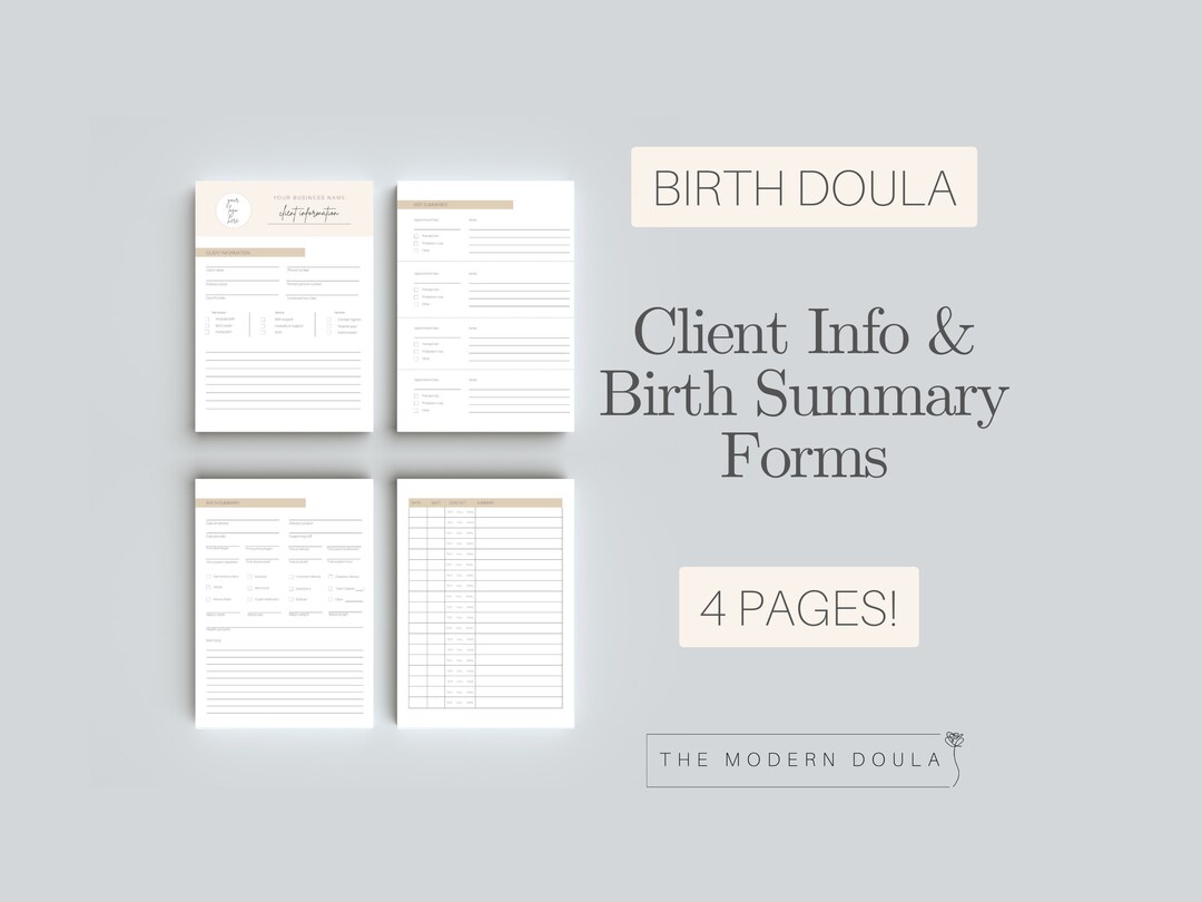Birth Doula Client Files, Client Communication Log, Doula Birth Summary ...