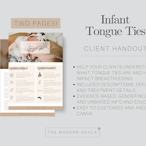 Tongue Tie Breastfeeding Handout, Editable Postpartum Doula Client ...