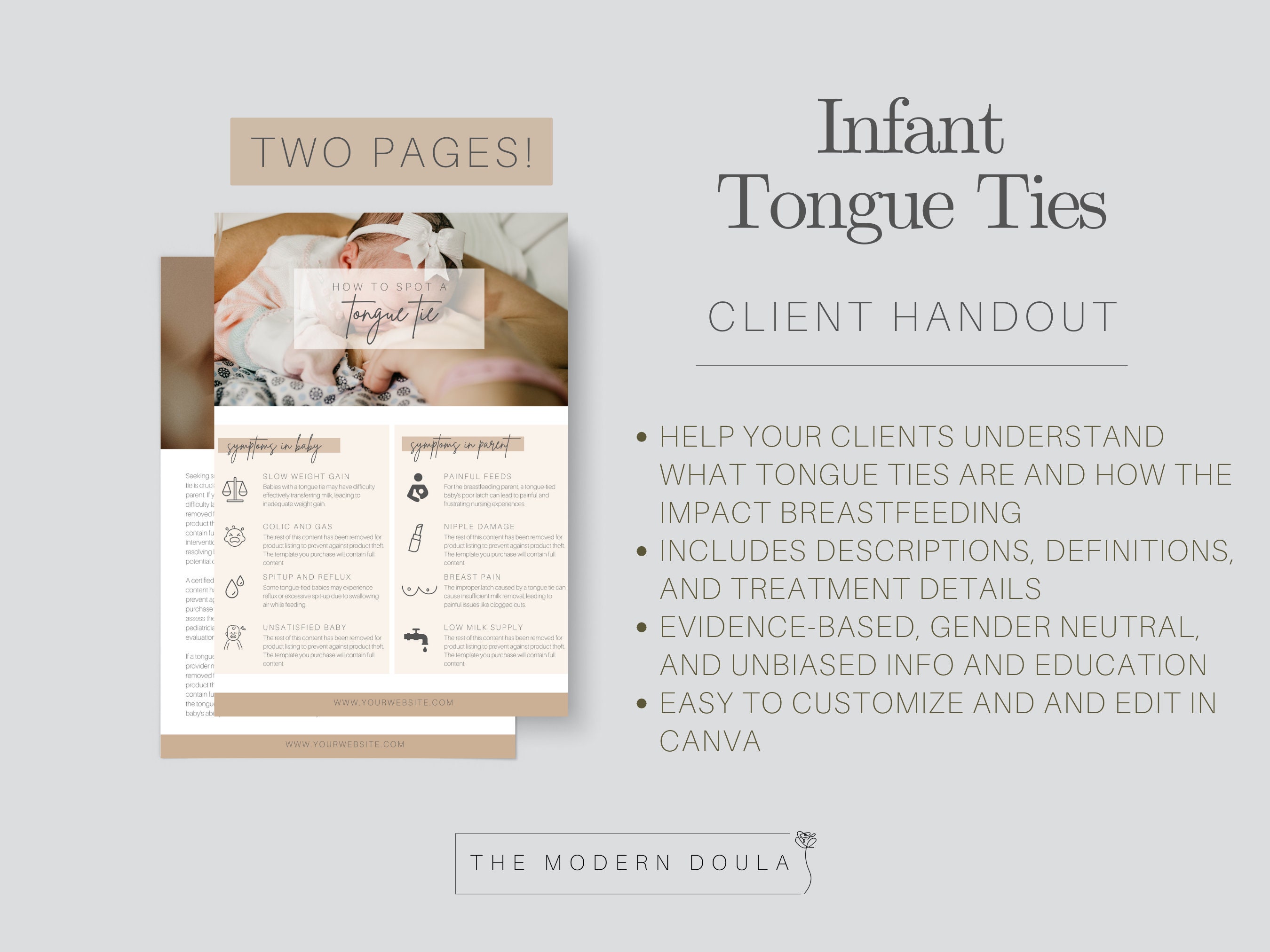 Tongue Tie Breastfeeding Handout, Editable Postpartum Doula Client ...