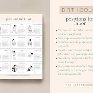 Positions for Labor Client Handout, Birth Doula Client Form, Doula ...