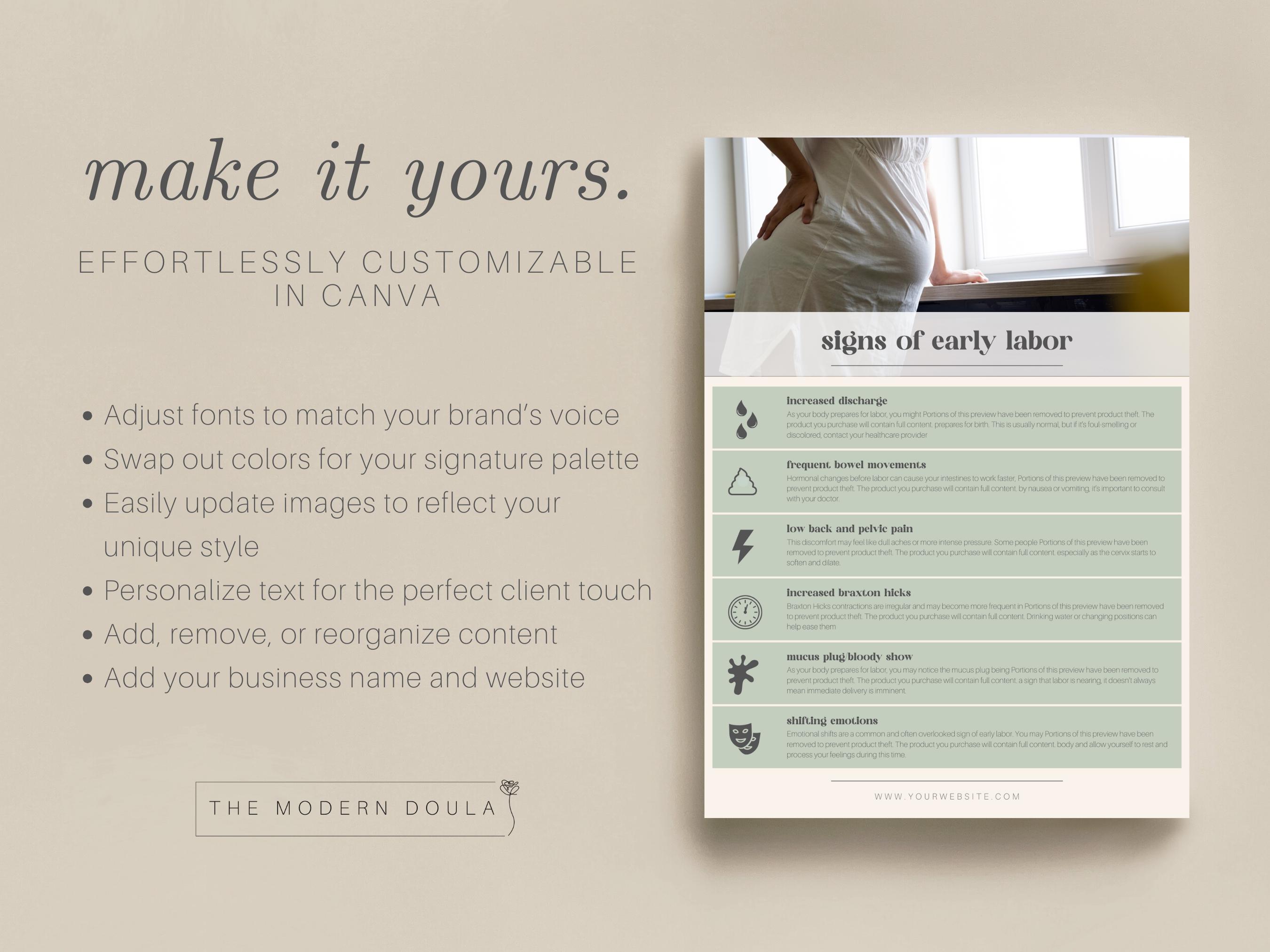 Early Labor Client Handout, Signs of Early Labor, Natural Birth Plan ...