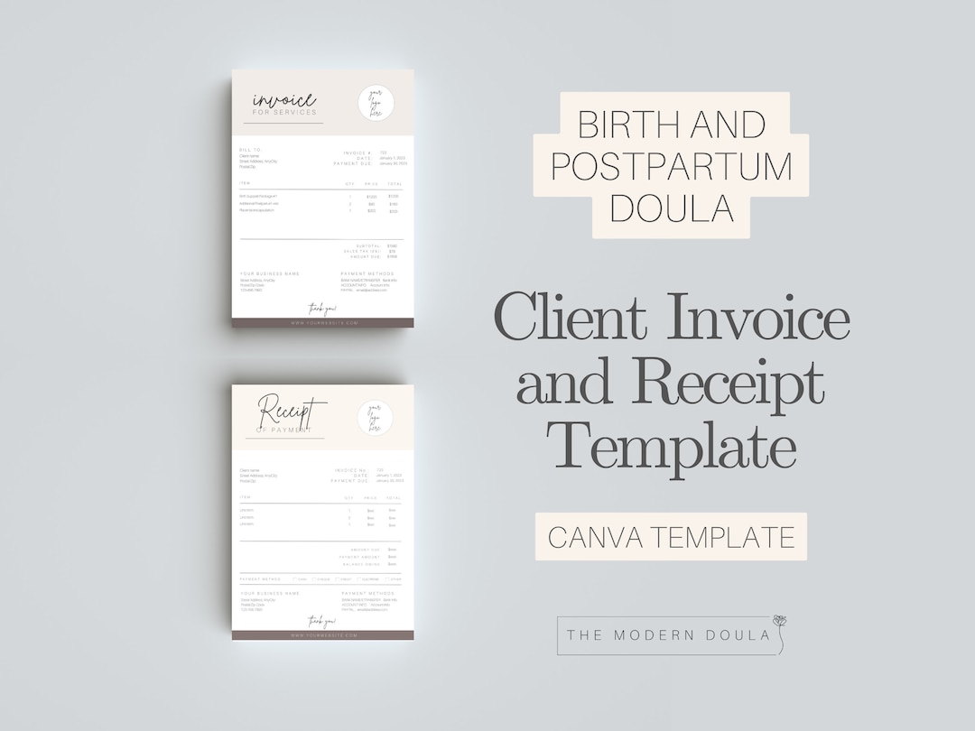 Birth and Postpartum Doula Invoice and Receipt, Doula Client Forms ...