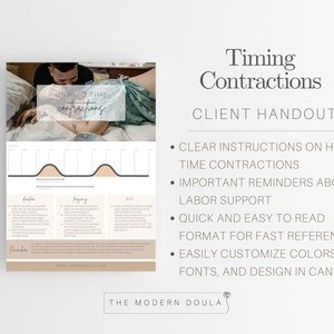 Timing Contractions Handout, Birth Doula Client Handout, Doula Forms ...