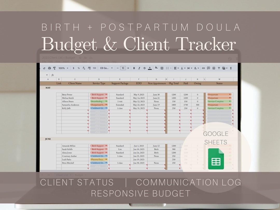 Doula Client and Budget Tracker System, Client Files, Doula Business ...