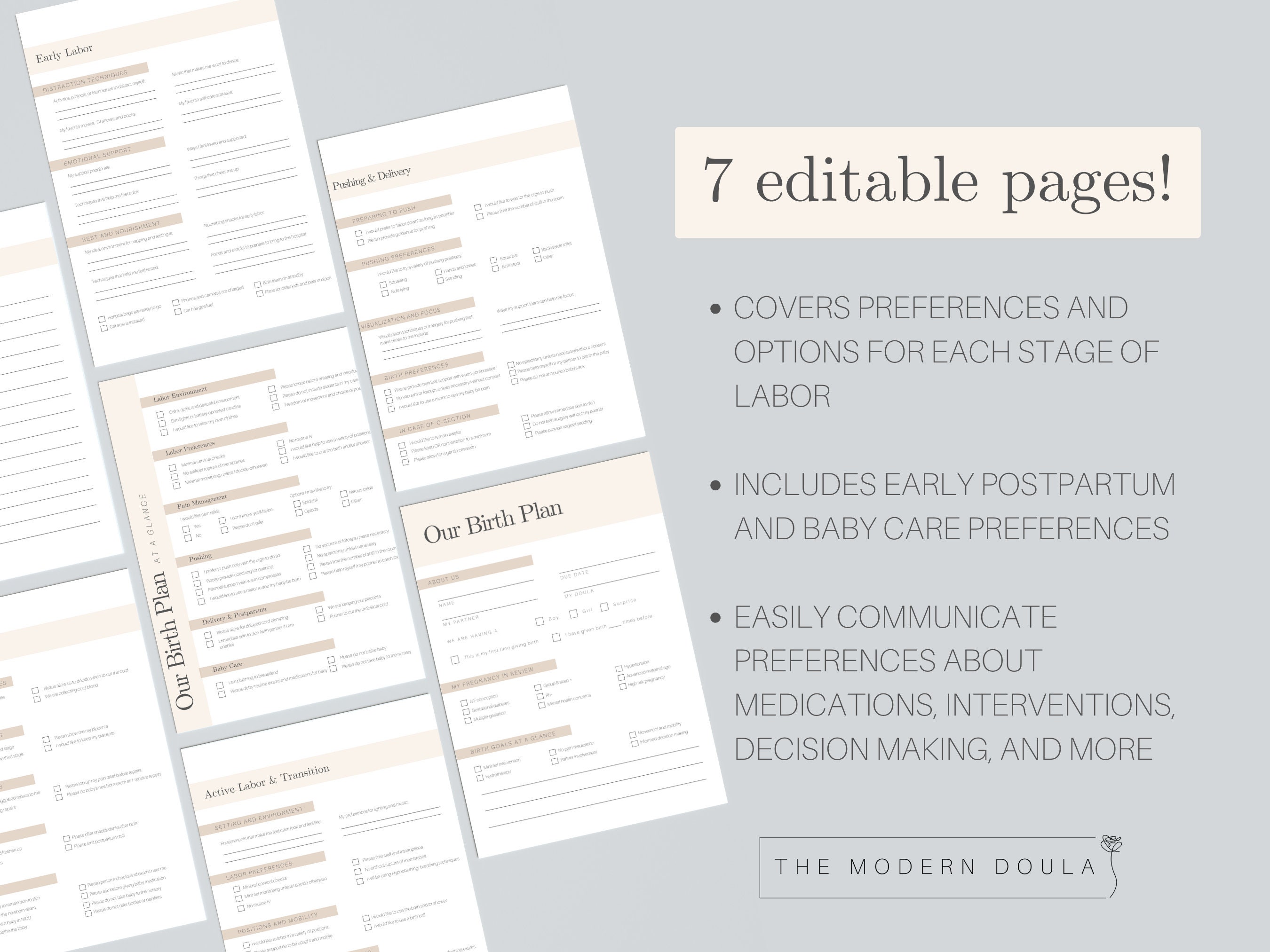 Labor and Birth Preferences, Birth Plan Template, Editable Birth Plan ...