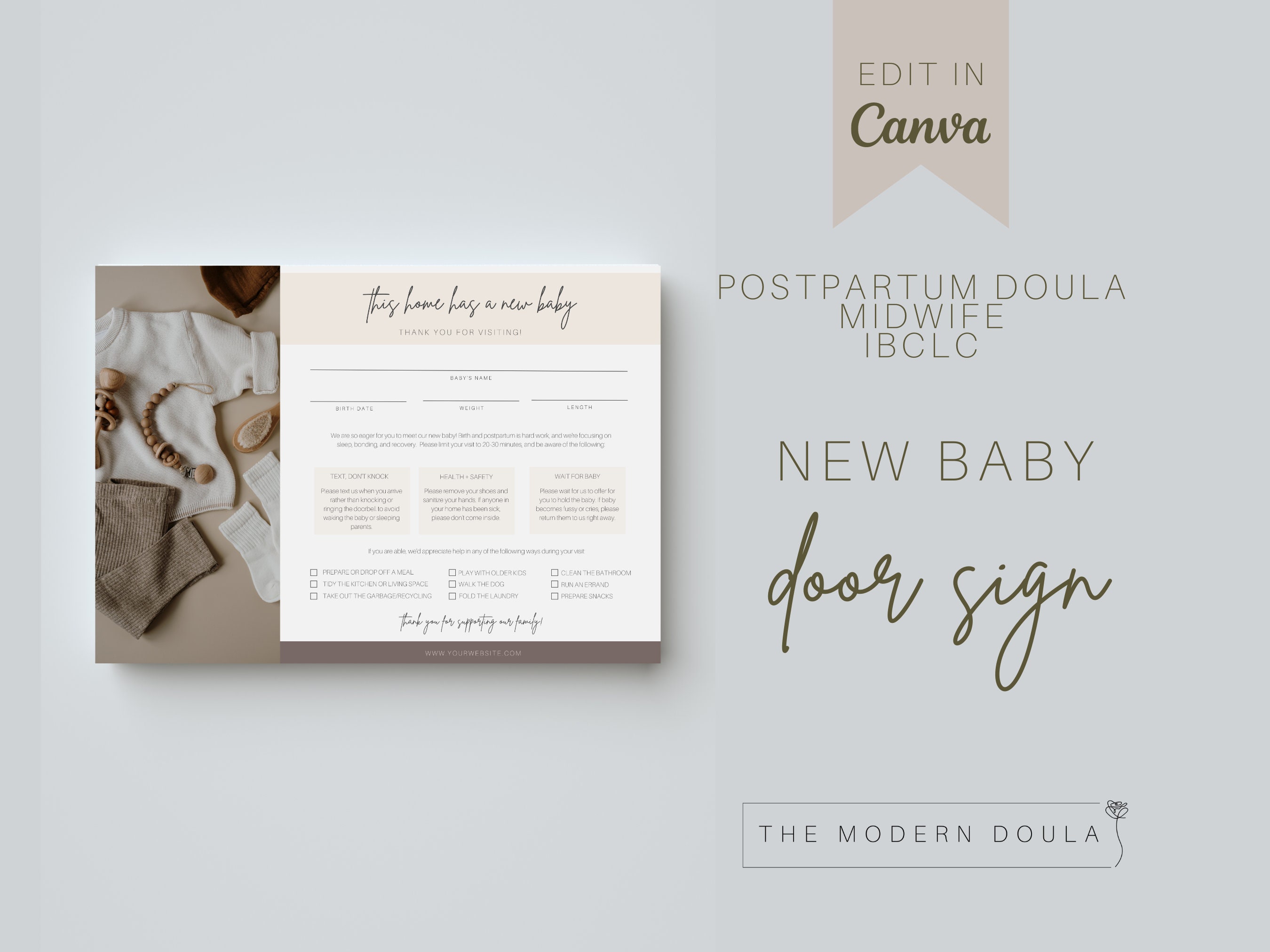 New Baby Door Sign Template Postpartum Visiting Guidelines - Etsy