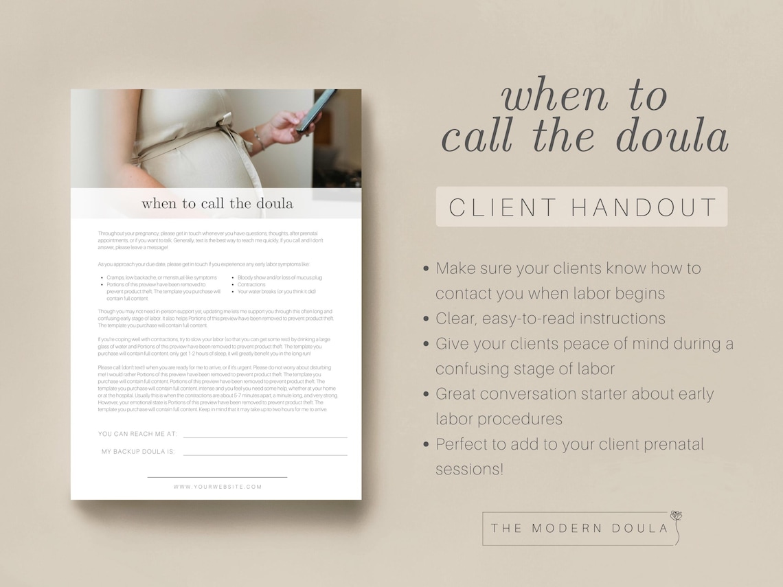 When to Call the Doula Handout, Birth Doula Client Handout, Doula Forms ...
