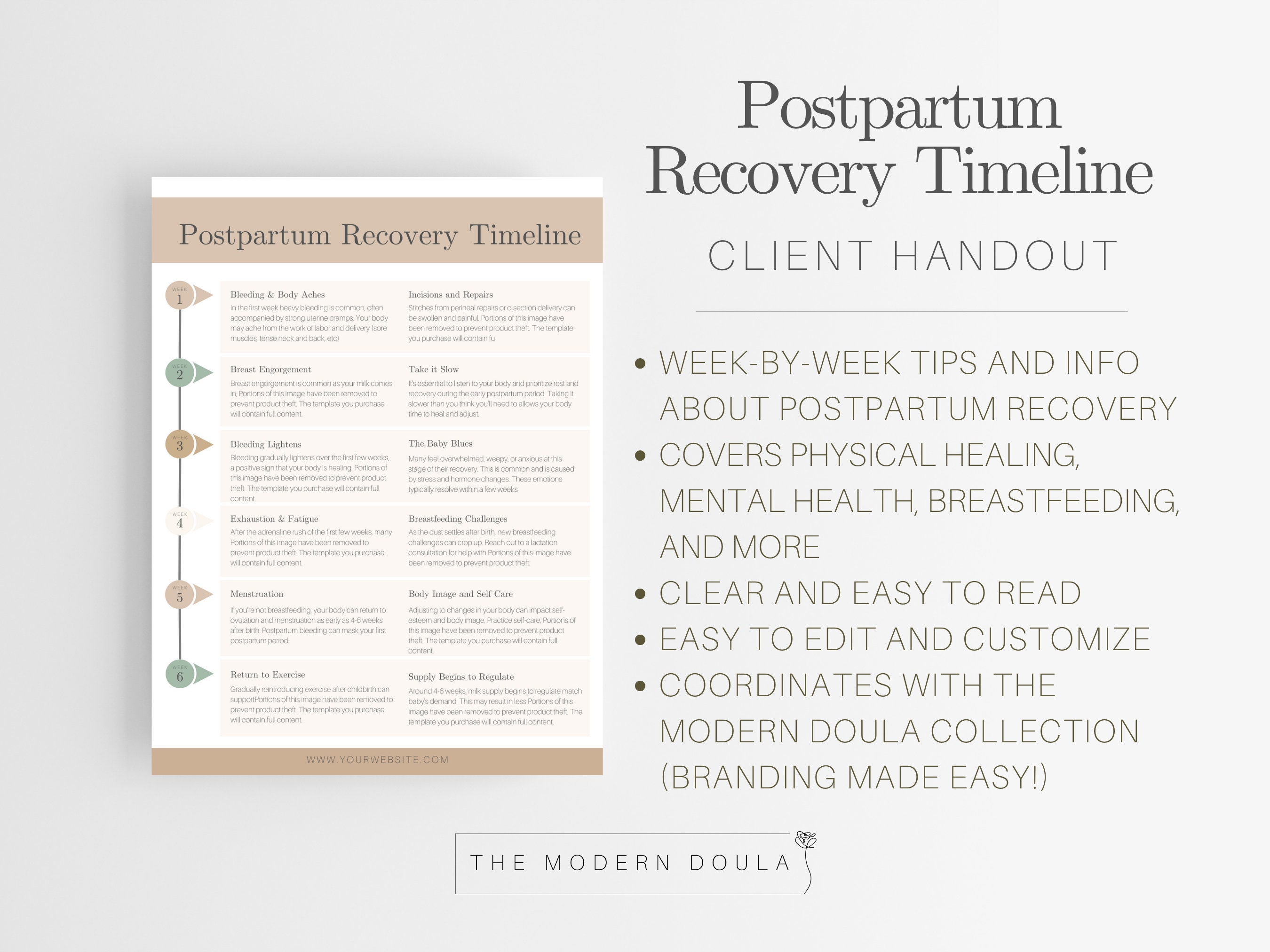 Postpartum Recovery Timeline Client Handout, Postpartum Warning Signs ...