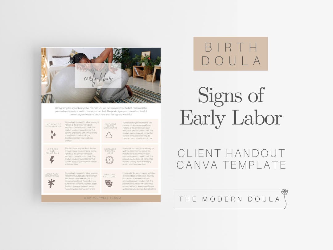 Birth Doula Client Handout: Signs of Early Labor (canva Template) - Etsy
