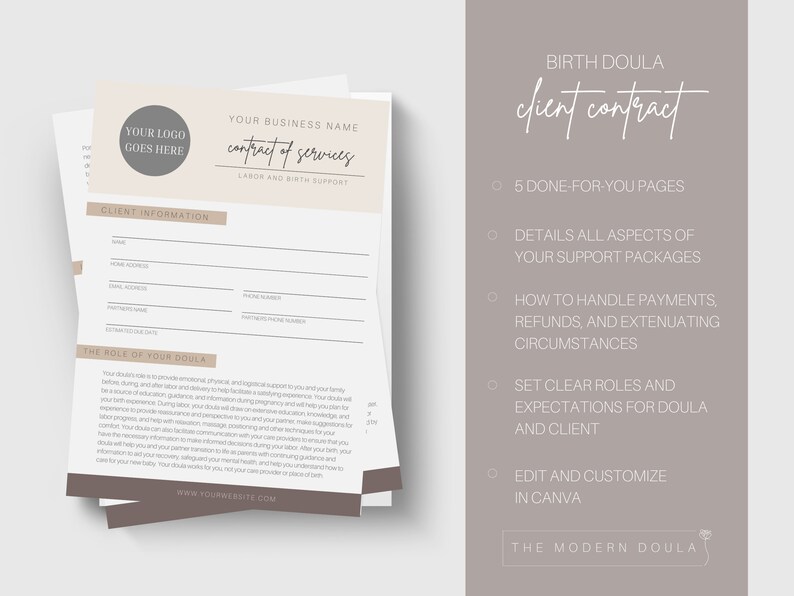 Birth Doula Contract Doula Client Contract Editable Doula - Etsy
