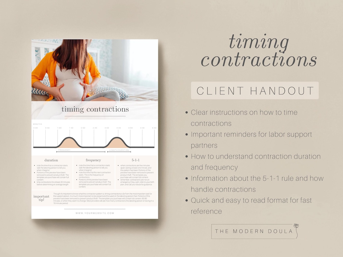 Timing Contractions Handout, Birth Doula Client Forms, Labor and ...