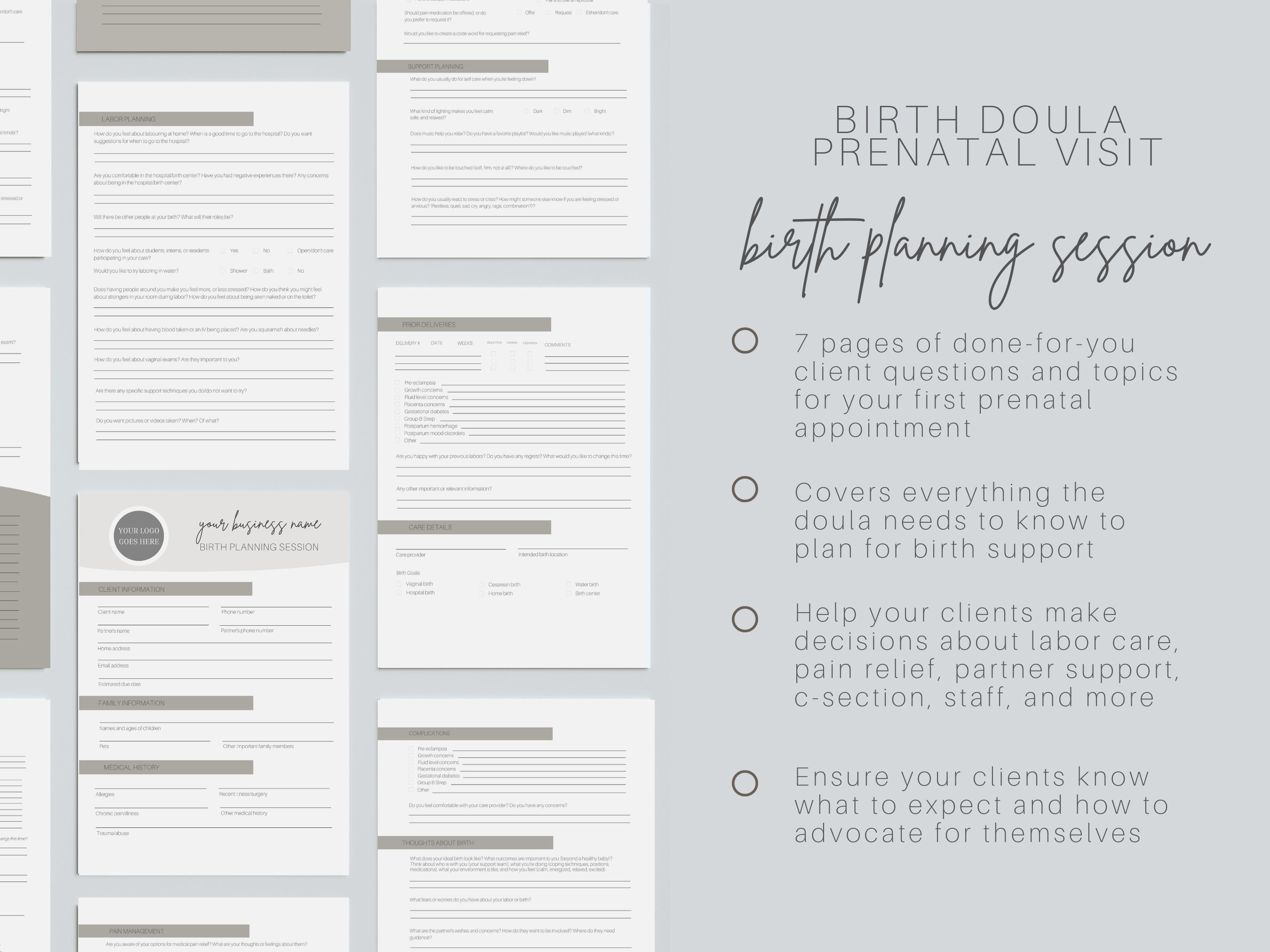 Birth Doula Prenatal Visits Client Intake Forms Doula - Etsy