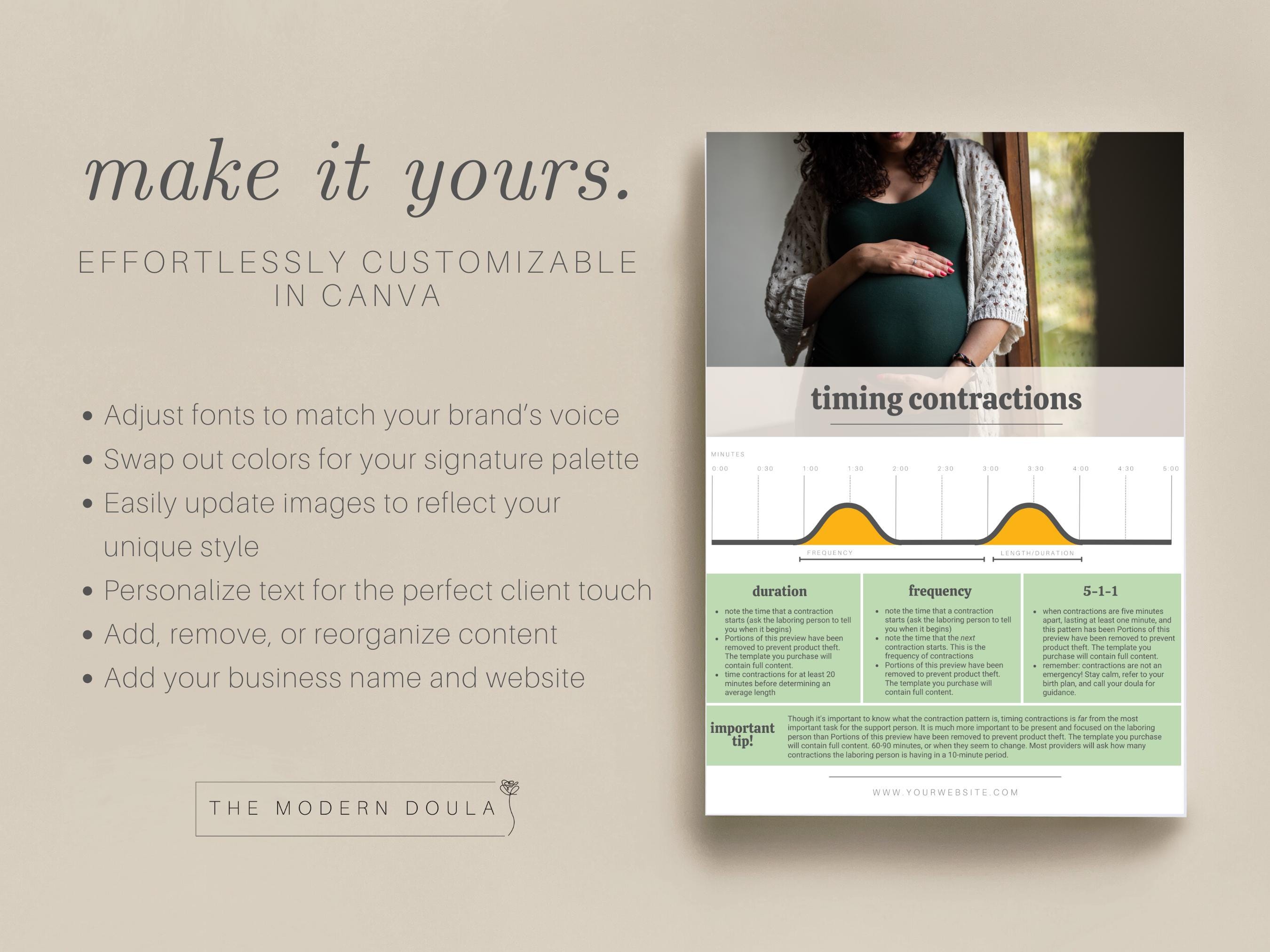 Timing Contractions Handout, Birth Doula Client Forms, Labor and ...