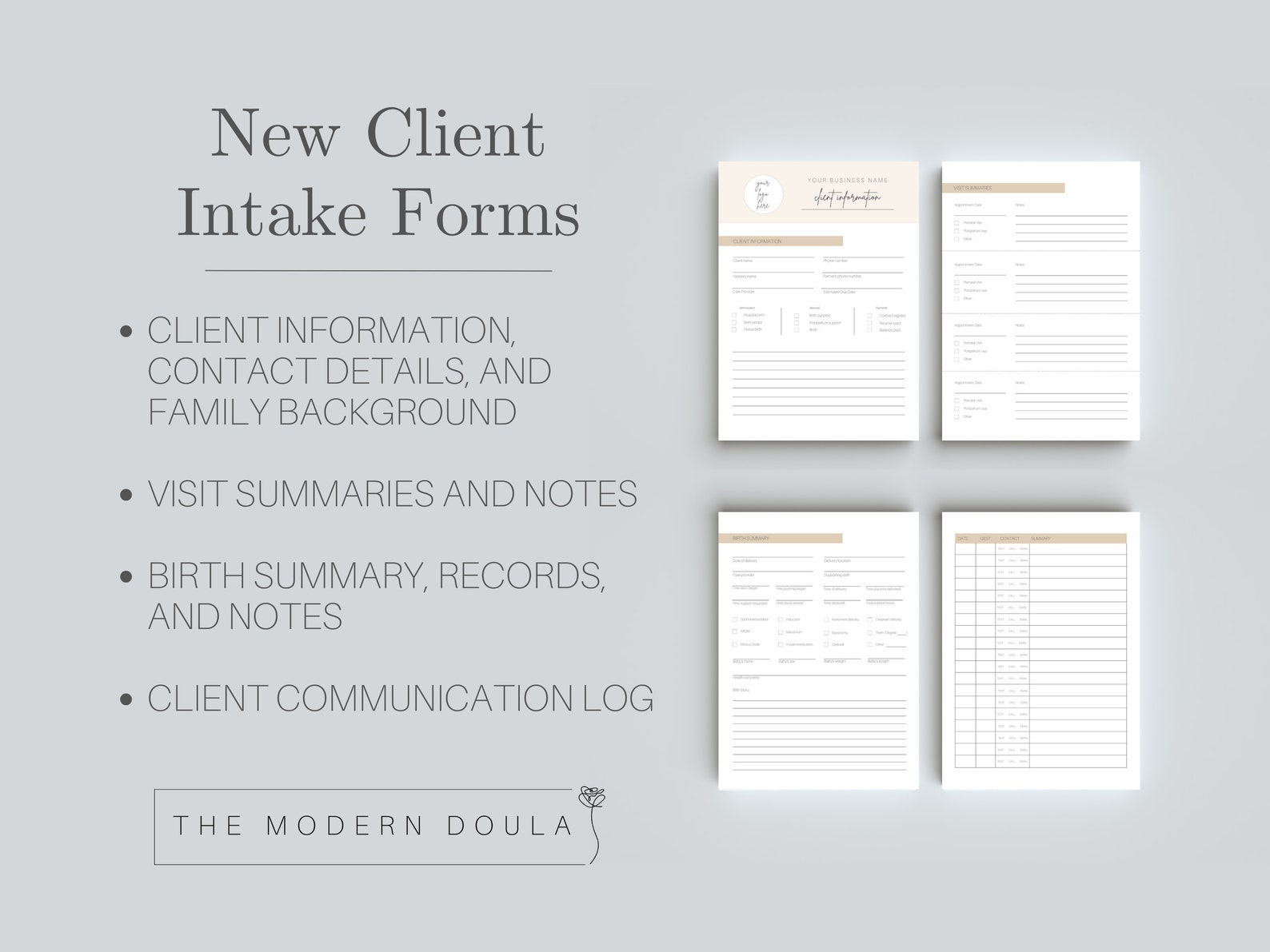 New Client Bundle for Birth Doulas, Client Intake Forms, New Client ...