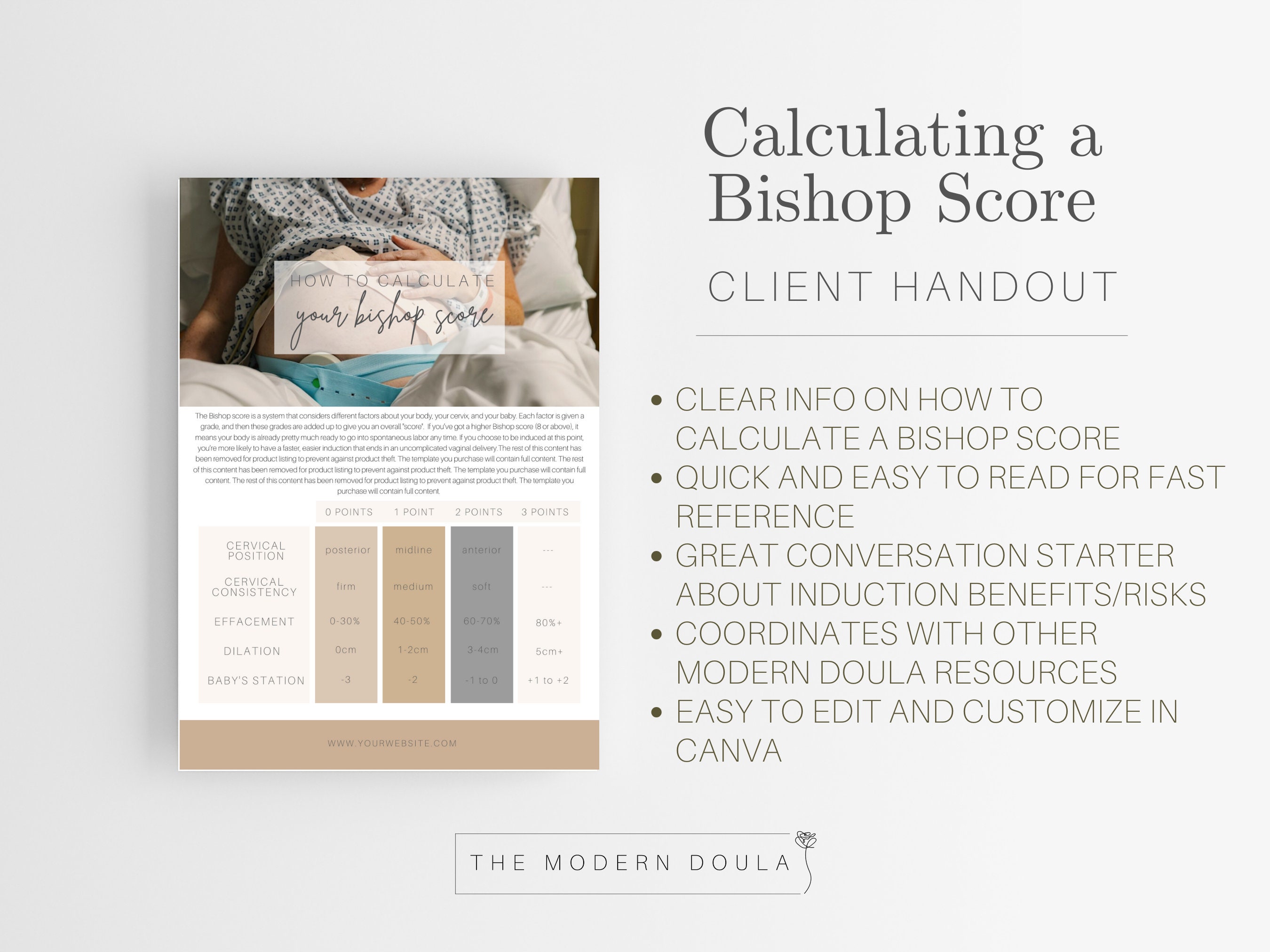 Bishop Score Calculation Doula Handout, Editable Doula Handout Template ...