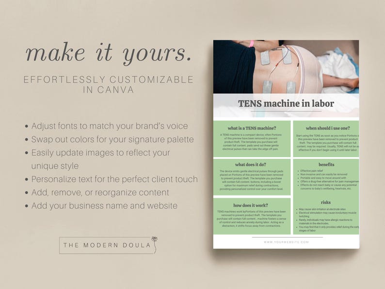 TENS Machine for Labor Client Handout, Doula Client Handout, Birth Plan ...