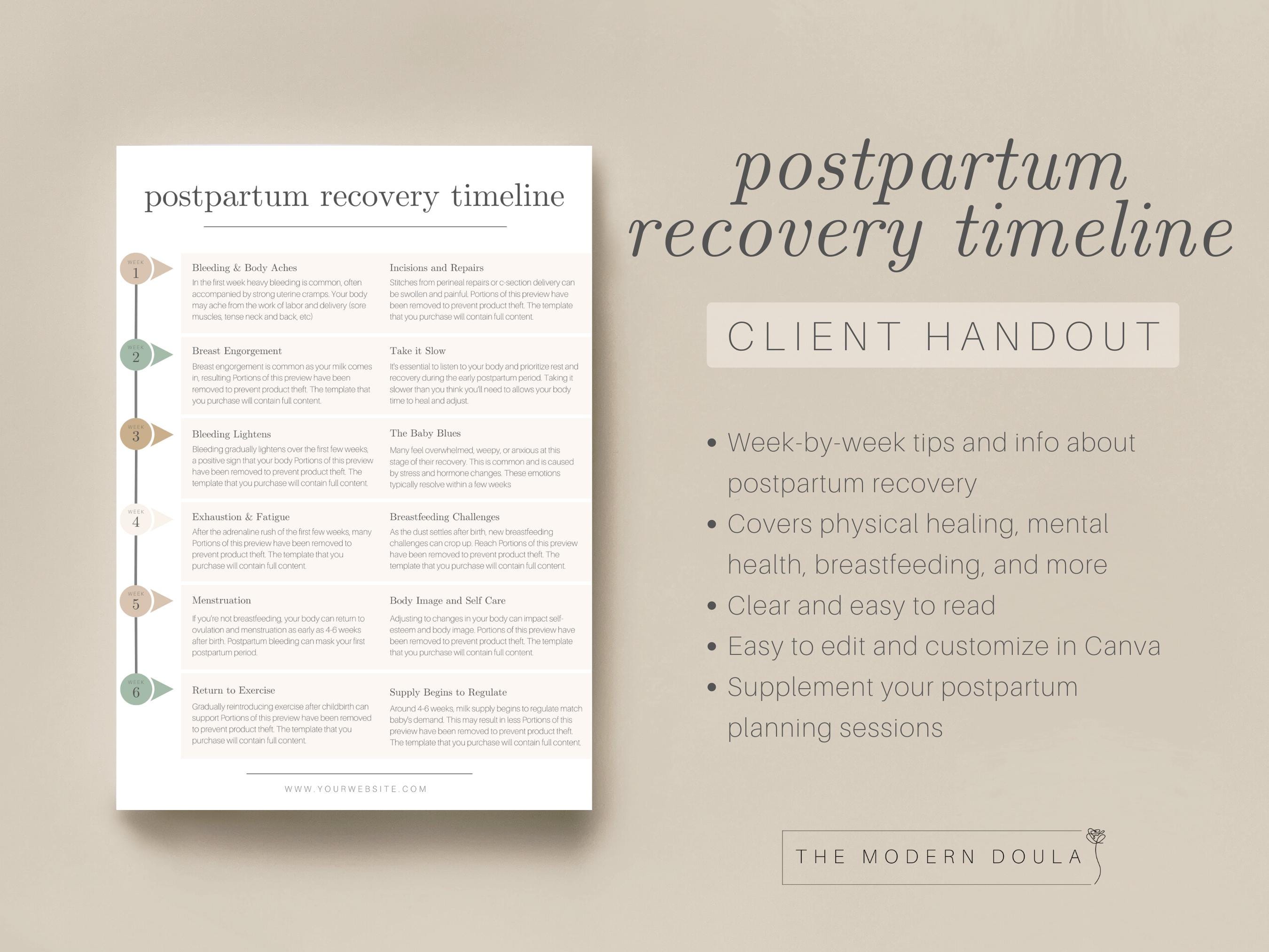 Postpartum Recovery Timeline Client Handout, Postpartum Warning Signs ...