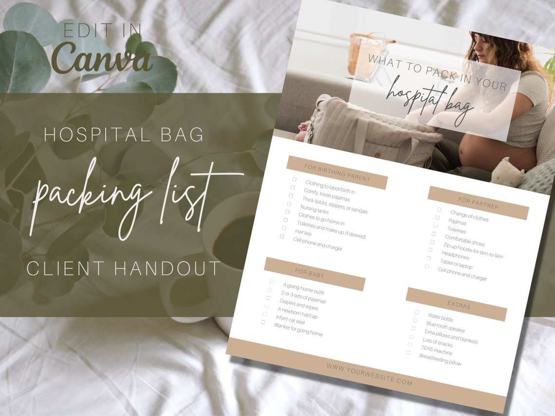 Hospital Bag Packing List Editable Birth Bag Packing List - Etsy