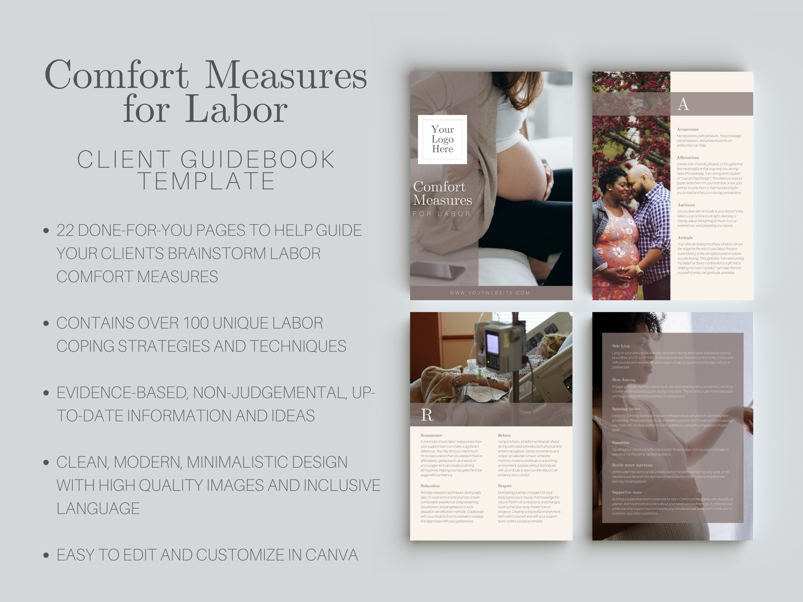 Comfort Measures for Labor Client Guidebook, Doula Client Workbook, Birth Plan Template ...