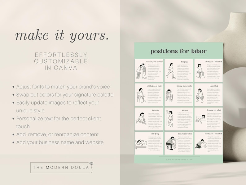 Positions for Labor Client Handout, Birth Doula Client Form, Doula ...