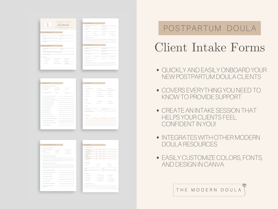 Postpartum Doula Client Intake Forms, Postpartum Doula Business Forms ...