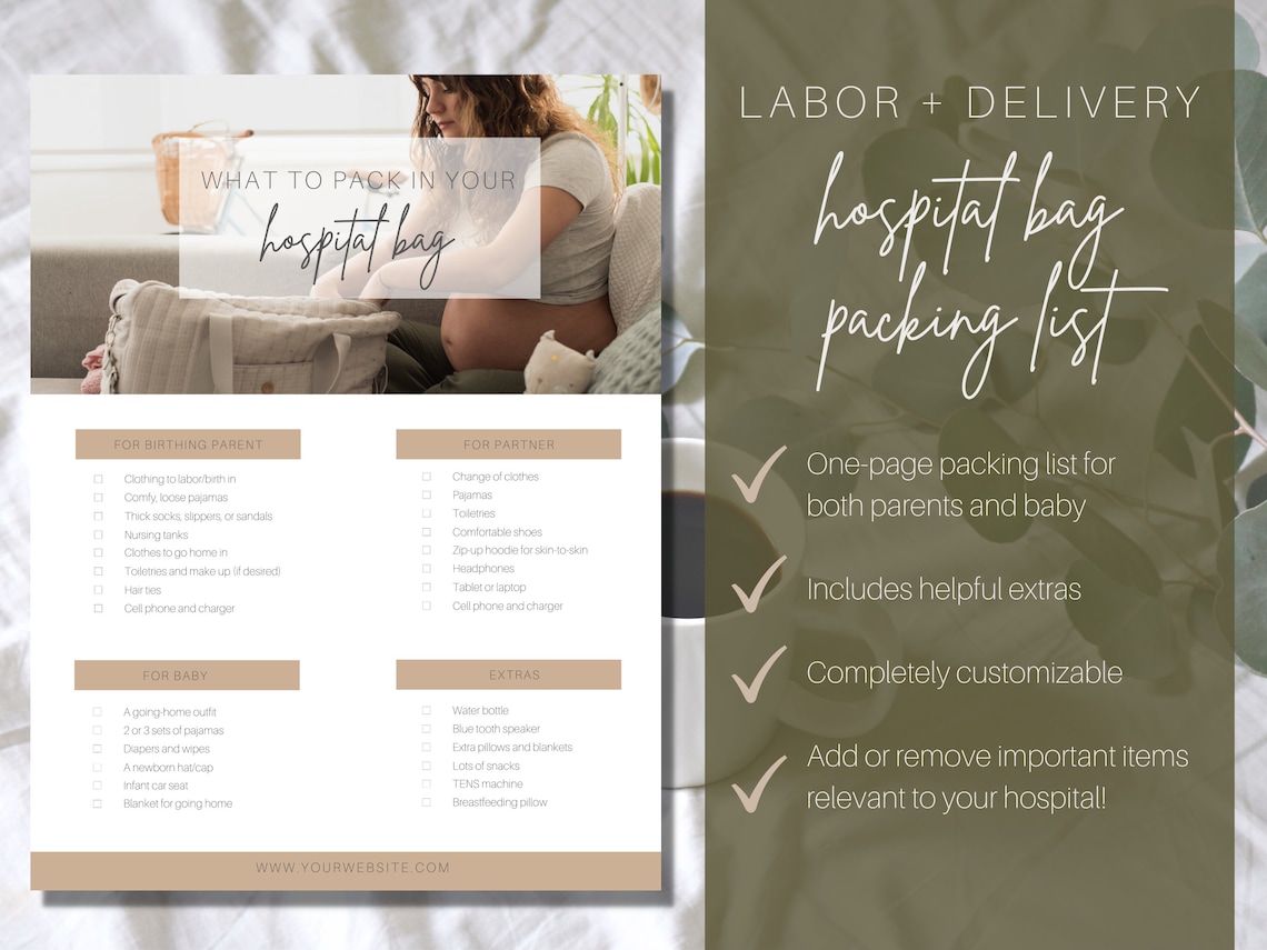 Hospital Bag Packing List Editable Birth Bag Packing List - Etsy