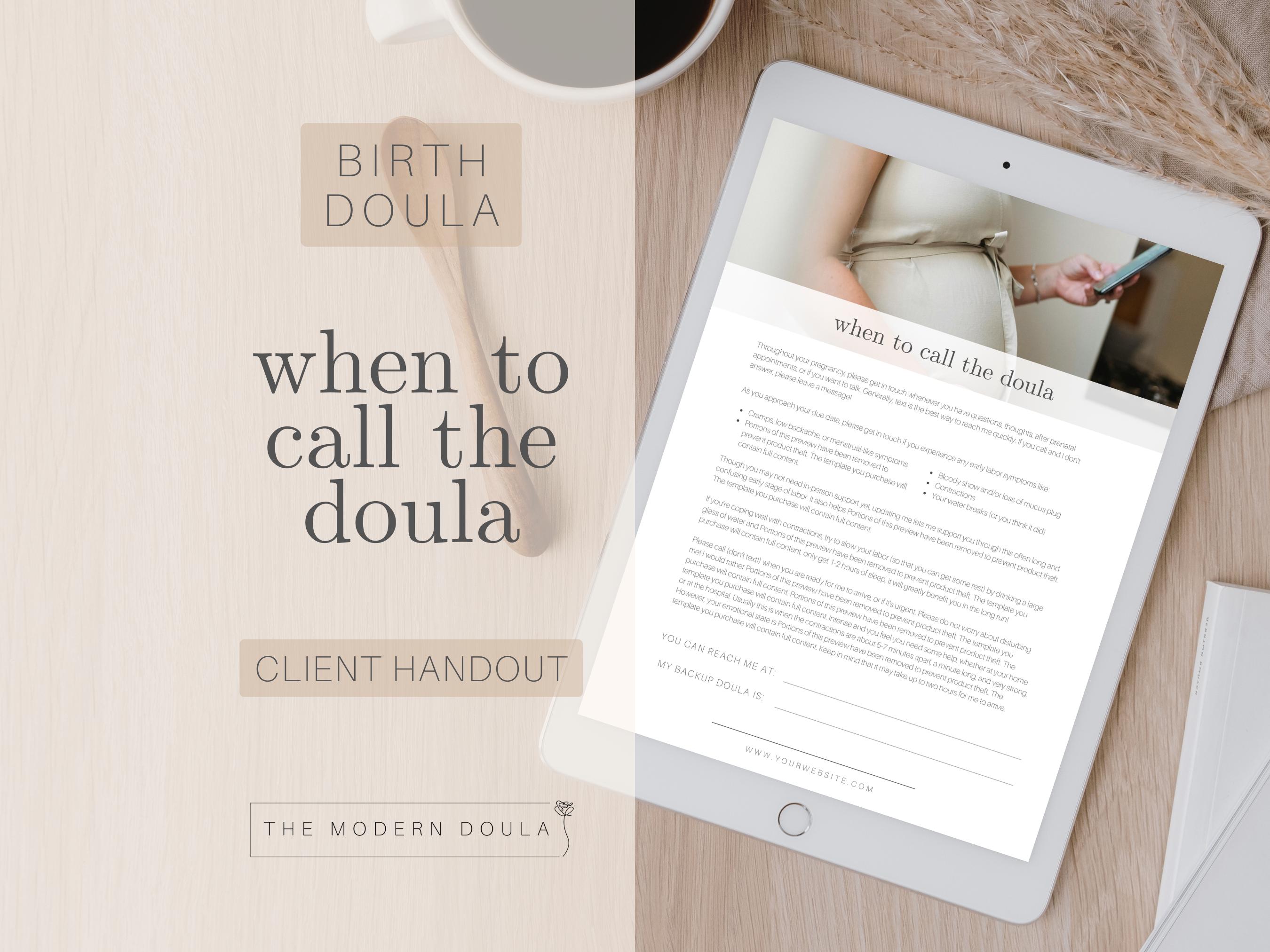 When to Call the Doula Handout, Birth Doula Client Handout, Doula Forms ...