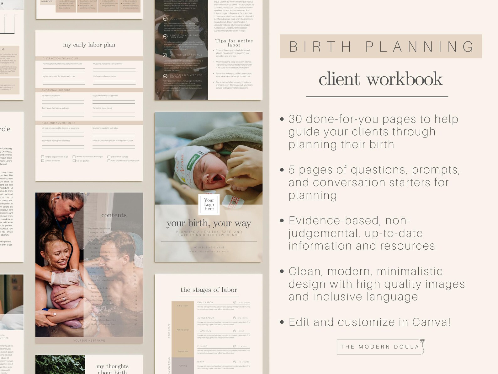 Birth Plan Client Workbook, Birth Doula Client Forms, Birth Plan ...