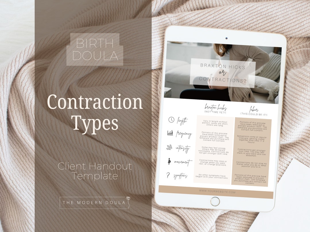 Contraction Handout, Birth Doula Client Handouts, Braxton Hicks Vs ...