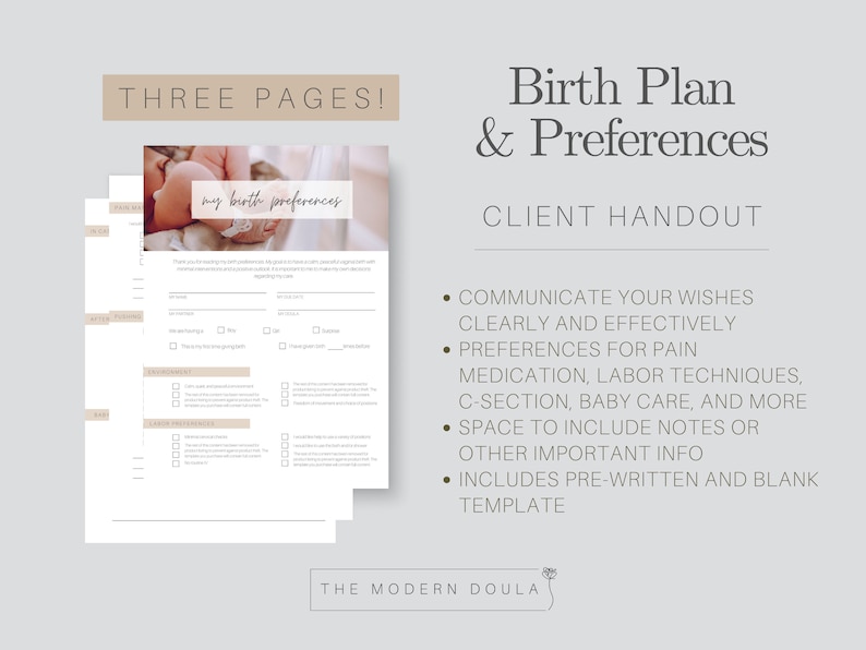Birth Preferences, Birth Plan Template, Printable Birth Plan, Editable ...