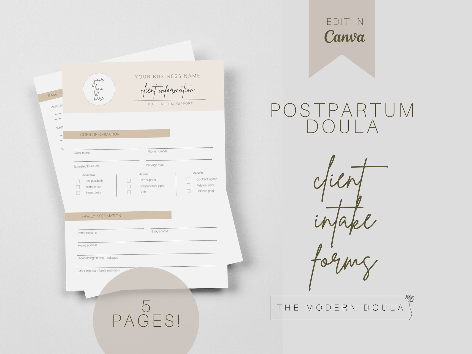 Postpartum Doula Client Intake Forms Postpartum Doula - Etsy