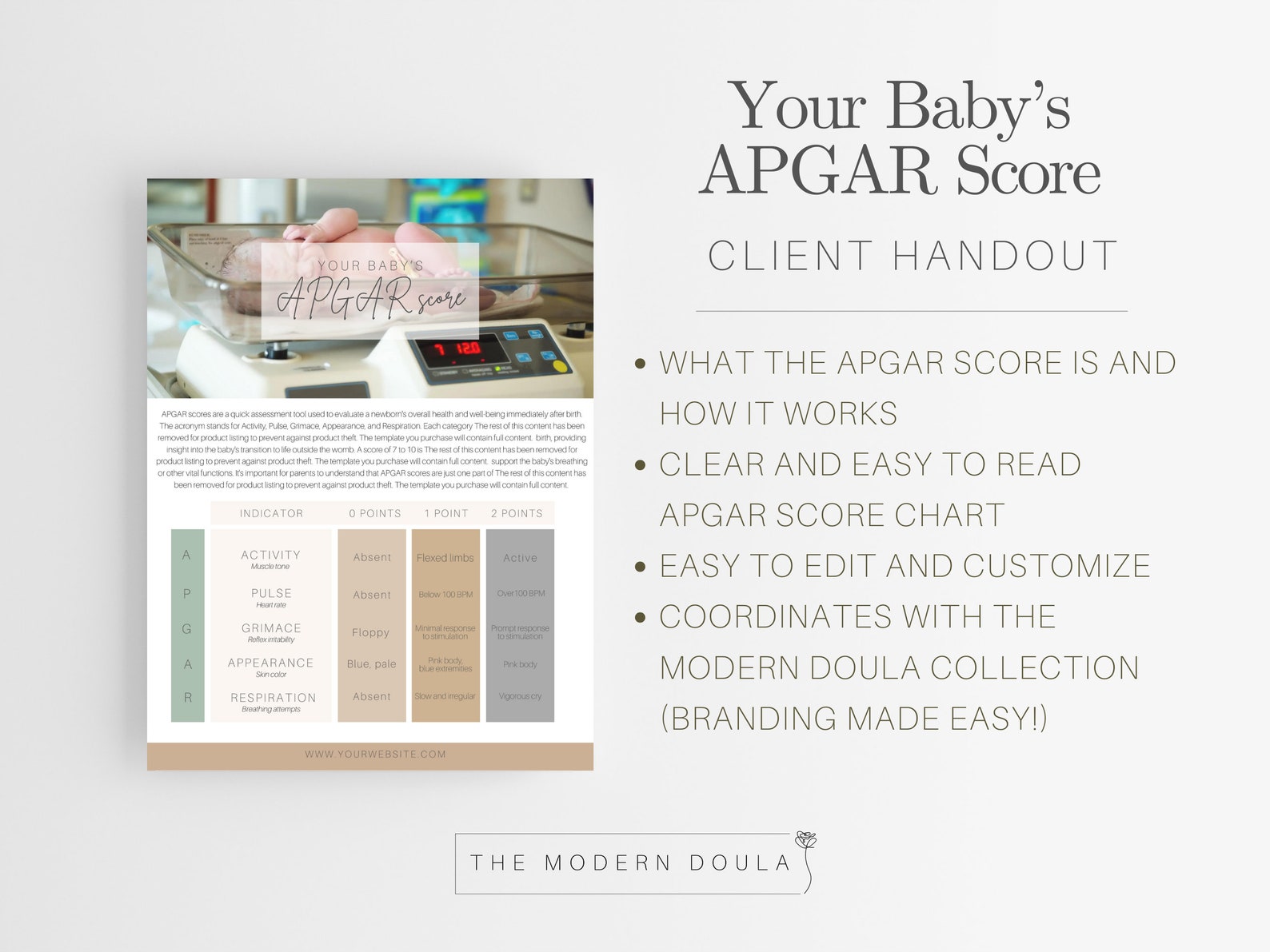 APGAR Score Doula Handout, Editable Doula Handout Template, Birth Doula ...