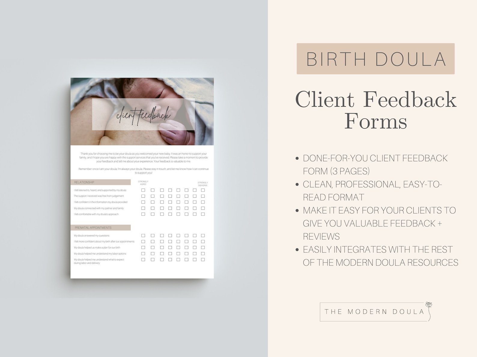 Client Feedback Form, Birth Doula Client Forms, Client Review Request ...