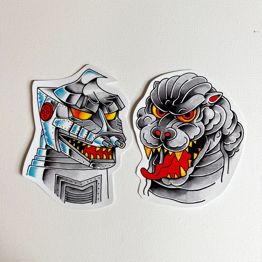 Godzilla & Mechagodzilla Watercolor Traditional Tattoo Vinyl - Etsy