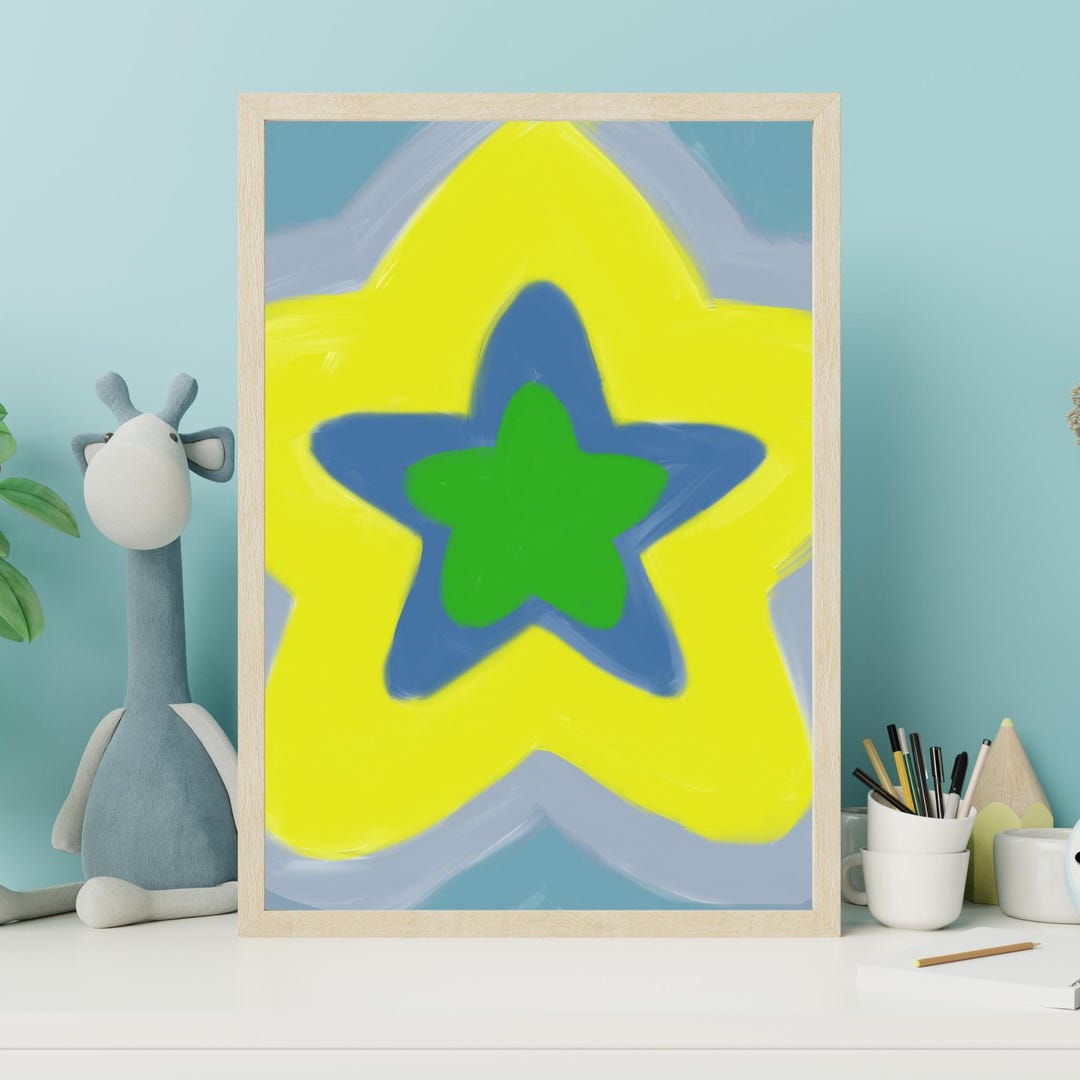 Yellow & Green Star Nursery Art Print (digital Download) - Etsy