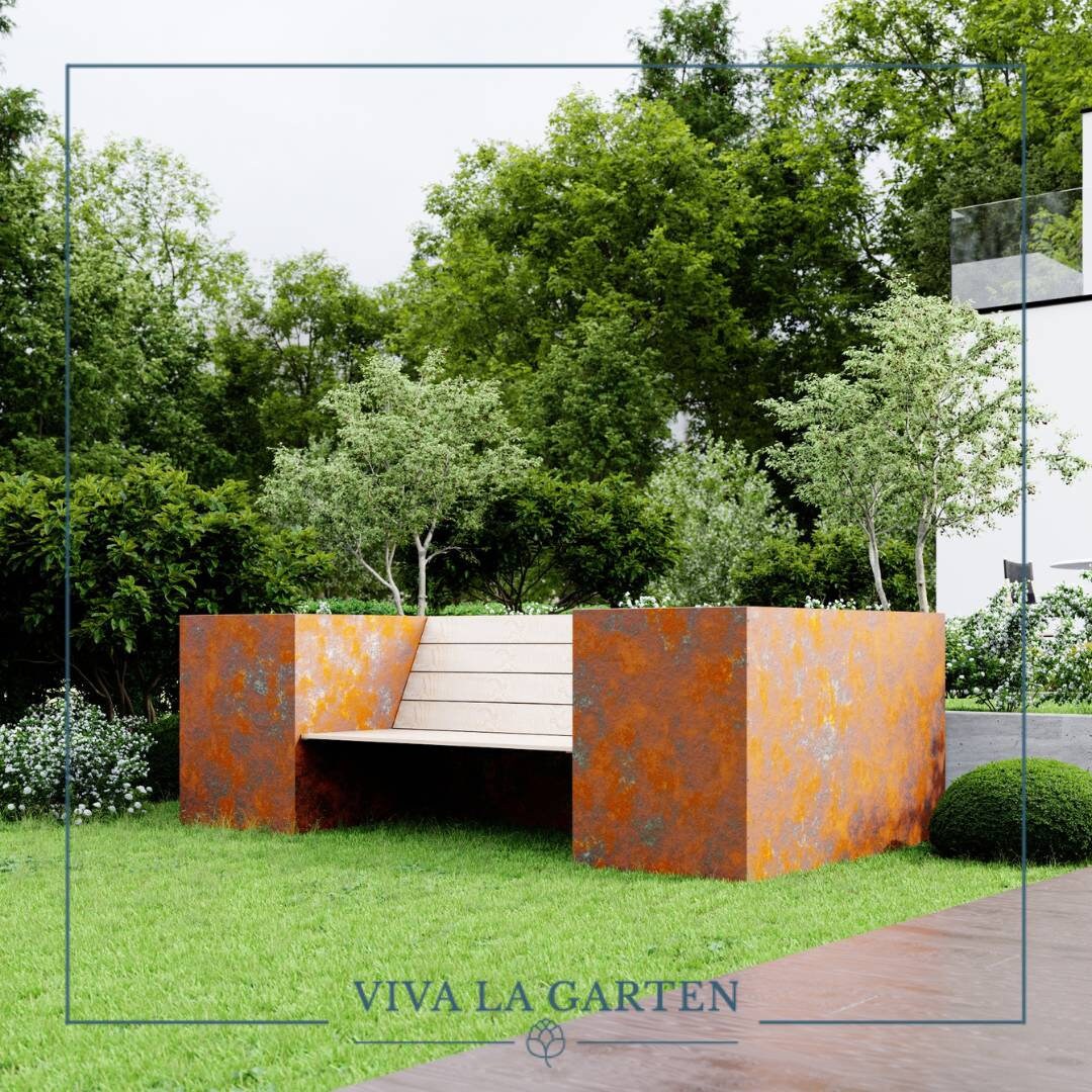 Garden Bench With Patina Steel Raised Bed 1.5 M Wide Bench Made of ...