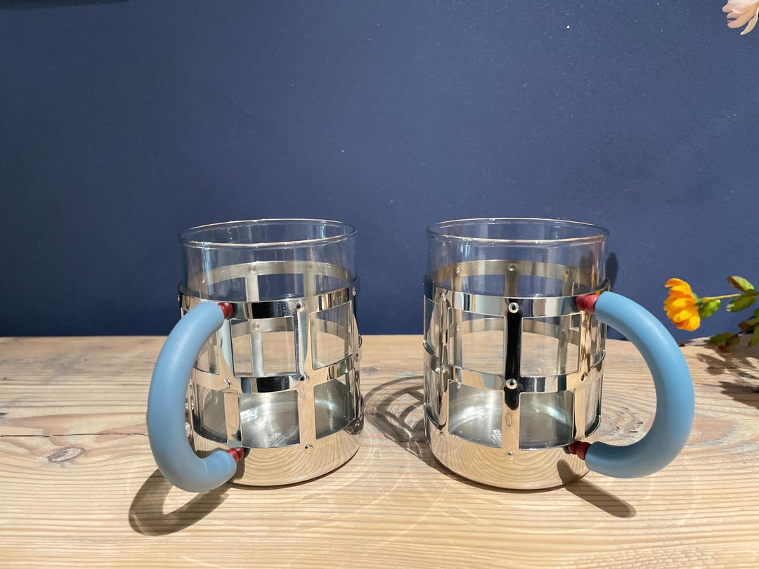 1980s Italy Alessi Tea Glasses With Stainless Steel Modernist Coffee ...