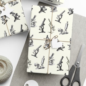 Antique Microscope Gift Wrap, Microscopy Themed Wrapping Paper, Biology ...